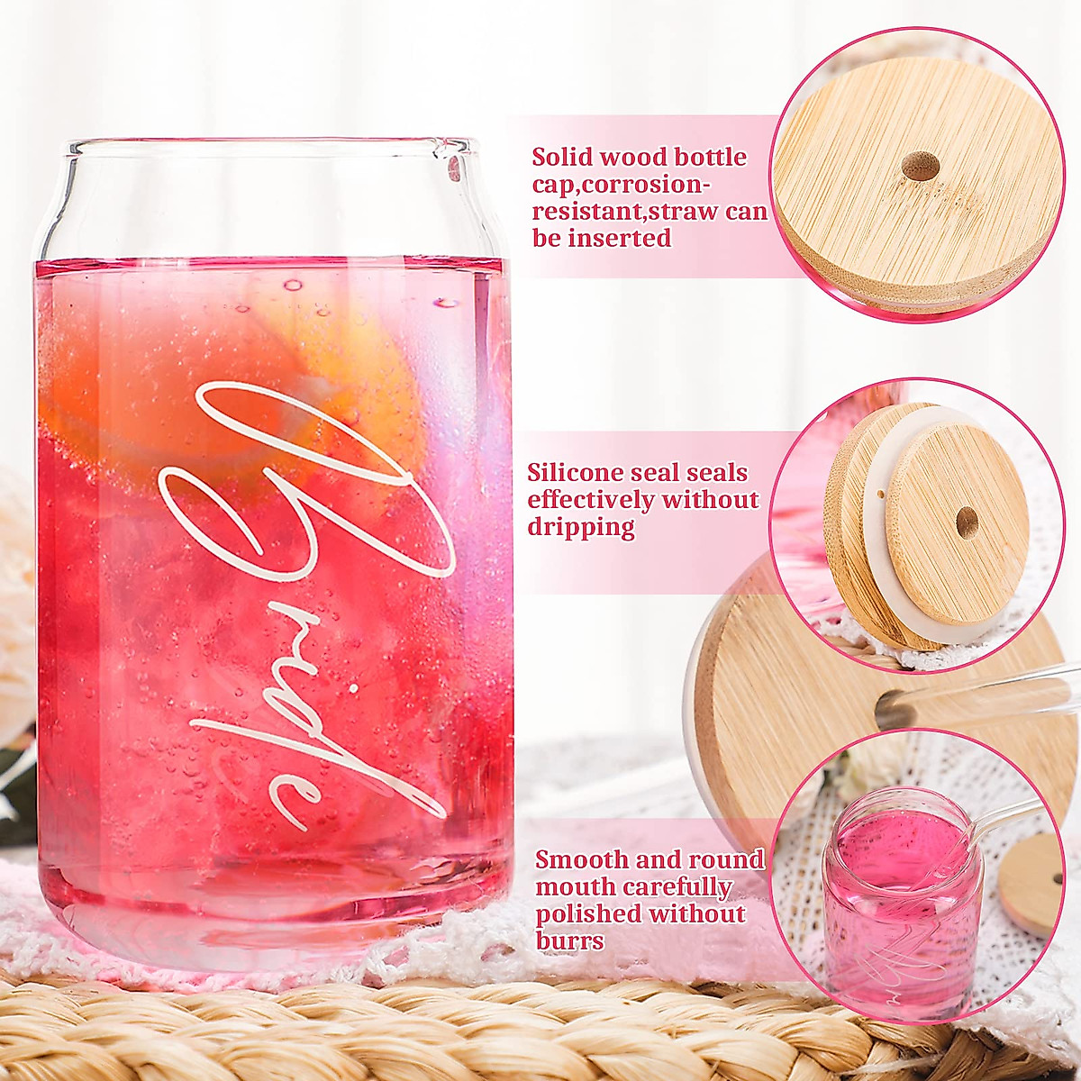 Mumufy 6 Pcs Bridesmaid Gifts Iced Coffee Cup with Bamboo Lids and Straws Jar Cups Bachelorette Cups 6 Pcs Bridesmaid Scrunchies Bachelorette Hair Ties for Proposal Gifts Bridal Wedding Favor