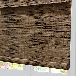 LANTIME Wood Window Shades Blinds, Lined Blackout Bamboo Roller Shades, Easy Installation for Home and Garden, Pattern 9