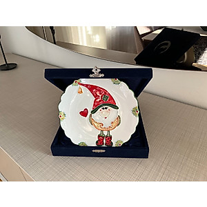 Anka Handcrafts - Christmas Home Decors - Santa's Dwarves - Handmade & Handpainted Ceramic Plates with Unique Embossed Surface – w Navy Int. Velvet Case – Christmas for Homes 760