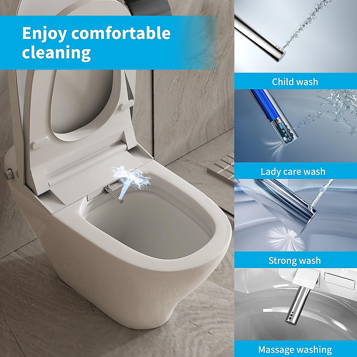 Small Smart Toilet Bowl, Foot Sensing Flush Bidet Toilet, Tushy Bidets for Existing Toilets, Composting Toilet with Heated Bidet, One-Piece Toilet Seat, Auto Flush, Remote Control