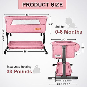BIERUM Baby Bassinet, Bedside Sleeper for Baby, 6 Height Adjustable Bedside Bassinet with Wheels, Easy to Assemble Bedside Crid with Large Storage Bag for Newborn, Mattress & Mosquito Net Included