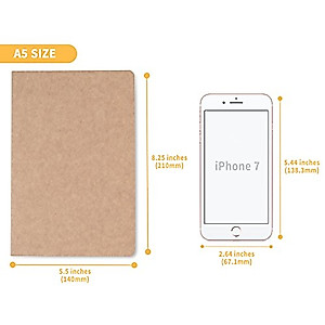 TWONE Journal, Travel Notebook Journal with Brown Soft Cover A5 Notebooks for Travelers, Work, School, Writing Note, Taking Kraft (5.5 x 8.3 Inches, 60 Lined Pages, 30 Sheets, 6-Pack)