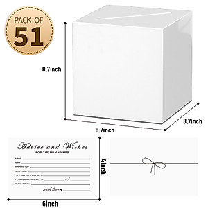 LATTYSY Wedding Advice Cards and Box Set-50pcs Wedding Advice Cards for the Mr and Mrs 1pcs Wedding Memory Box for Bridal Shower Decor, Essential Wedding Decorations for Bride and Groom