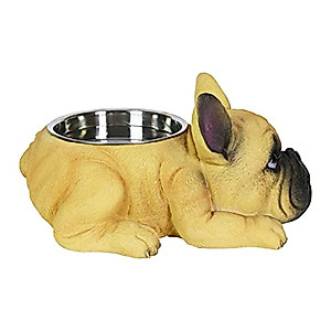 Exhart French Bulldog Bowl, Adorable/Durable Resin Dog Décor, Stainless Steel Bowl, 12.5”x9.5”x6.5”