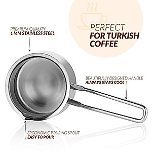 Caizen Coffee Quality Turkish Coffee Pot - Turkish Coffee Maker, Chai Pot, Arabic Coffee Pot, Briki Greek Coffee Pot, Greek Briki, Cezve, Ibrik (15oz)