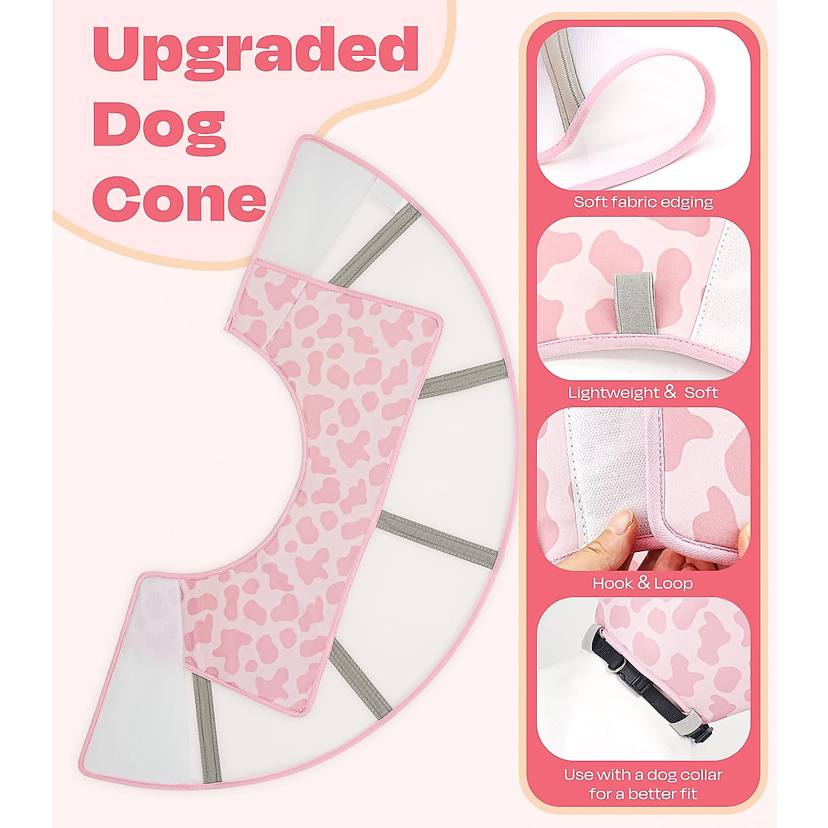 Soft Dog Cone Collar, Breathable Dog Cones for Large Medium Small Dogs, Comfortable Elizabethan Collar for Dogs After Surgery, Adjustable Dog Recovery E-Collars to Stop Licking