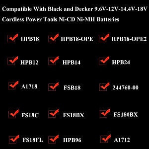 9.6V-18V NI-CD&NI-MH Multi Volt Battery Charger 90556254-01 Replace for Black&Decker 18V 14.4V 12V 9.6V Slide Battery HPB18-OPE HPB18 HPB14 HPB12 HPB96
