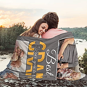 Dipopizt Gifts for Grandpa, Personalized Grandpa Blanket, Fathers Day, Christmas, New Year, Birthday Idea Gifts for Best Grand dad from Grandkids, Customized Blanket with Photo for Grandfather