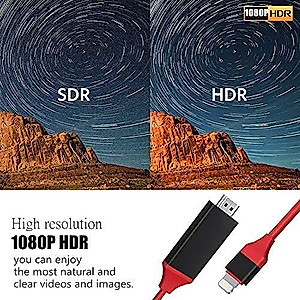 [Upgraded] Lightning to HDMI Adapter, Apple MFi Certified 1080P HDTV Cable Adapter Compatible with iPhone, iPad, iPod Digital AV Sync Screen Connector on HD TV Monitor Projector (Red)