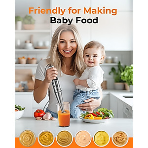 KOIOS Immersion Blender, 1100W Trigger Variable Speed Hand Blender, 5-in-1 Immersion Blender Handheld, Anti-scratch Stick Blender with Chopper, Whisk, Beaker and Frother, Non-BPA