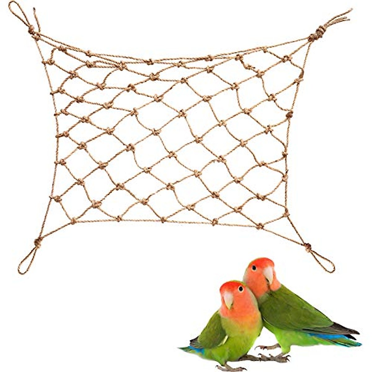 Besimple Parrot Bird Rope Hammock Swing Thick Chew Climbing Net Hemp Rope Ladder Toy Play Gym Hanging Swing Net(24''X20'')