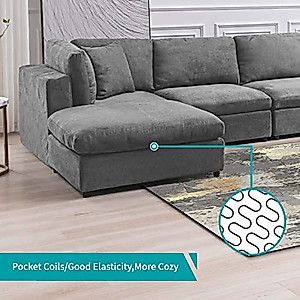 BALUS Modern Convertible Sectional Sofa,3 Seat Sofa+1 Chaise, L Shaped Corner Sleeper Sofa Couch,Modular Sectional Couches with Wood Legs for Living Room, Light Grey