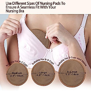 AnAnBaby Organic Bamboo Nursing Breast Pads - 10-Pack Reusable Non-Slip Nipple Pads for Breastfeeding New Moms Postpartum Essentials (5.5inch) with Washing Bags and Handbags（X-Large，Five Colors）