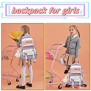 Mfikaryi kawaii Girls Backpack with Cute,Aesthetic Backpacks for School Bags,Bookbag with Cute Plush Pendant for Teens