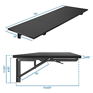 Mount-It! Heavy Duty Wall Mounted Drop Leaf Table, Folding Wall Mounted Desk, Drop Down Table 45x15x7, Floating Desk, Folding Laundry Table for Small Spaces, Home Office, Garage, Basement Kitchen