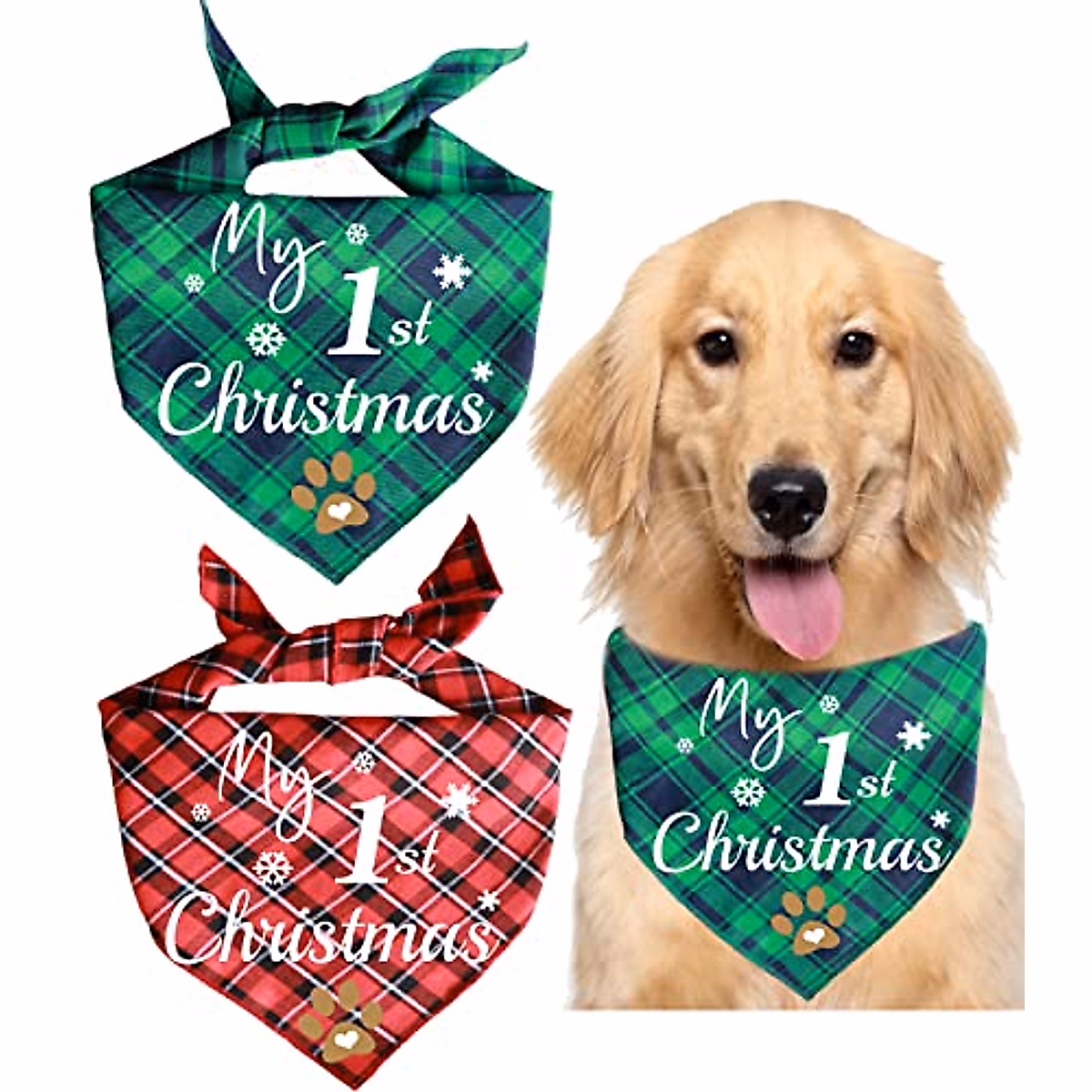 Waghaw My First Christmas Bandana, Dog Christmas Bandana 2 Pack Plaid Pets Bandana for Small Medium Large and Extra Large Dogs（3005-S）