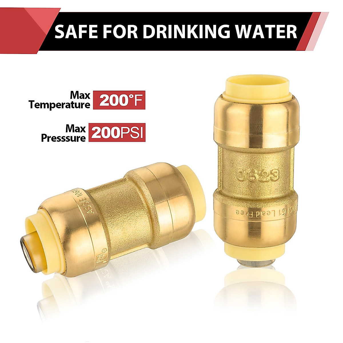 EFIELD 3/4 Inch Straight Coupling Push-Fit Fitting to Connect Pex, Copper, CPVC with a Disconnect Clip (Pack of 2)