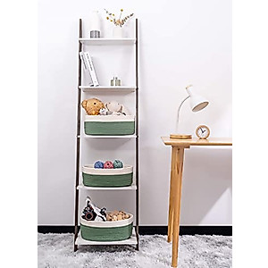 Kriitools Shelf Storage Baskets for Organizing|Cute Basket for Closet&Blanket Storage|Small Woven Baskets to Store Toys,Books,etc.-13x8.66x5.11’’ Cotton Rope,Stylish,Oval 3 Packs Off White&Green