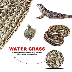 13 x 13 Inches Reptile Triangle Hammock Set of 2, Lizard Lounger, 100% Natural Seagrass Fibers with Hemp 2 Rope, 12 Hooks, 8 Suckers for Anoles, Bearded Dragons, Geckos, Iguanas, and Hermit Crabs