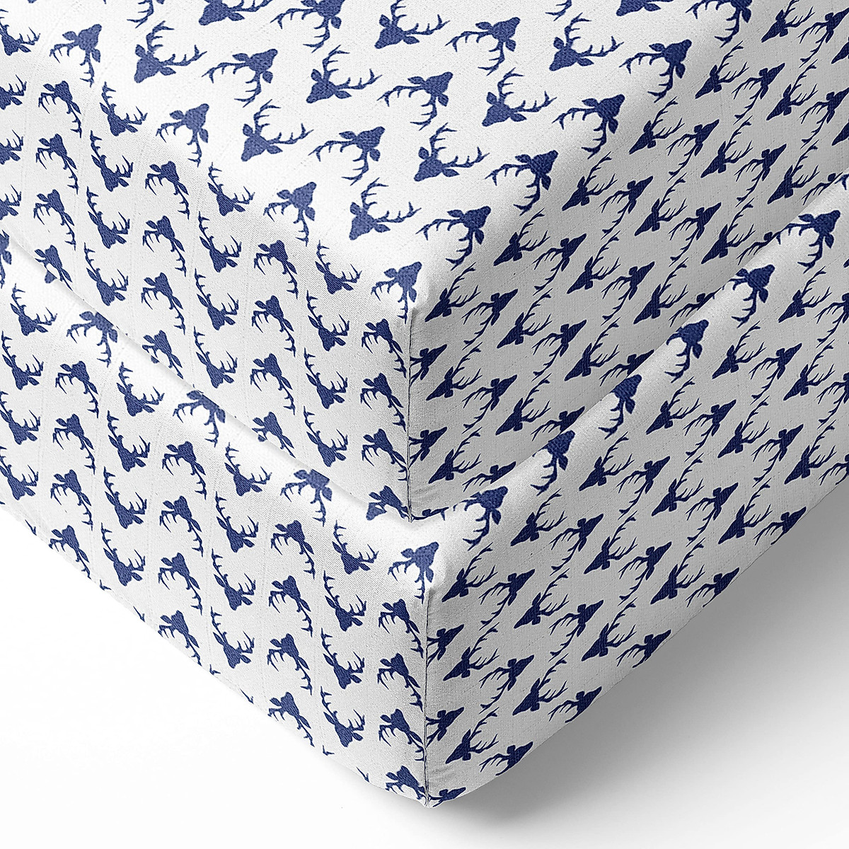 Bacati - 2 Pack Tribal/Aztec/Triangles Silky Soft Breathable 100% Cotton Muslin Baby Crib Fitted Sheets - Fits Standard 28 x 52 x 5 Crib & Toddler Mattresses (Navy Bucks)