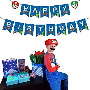 Birthday Banner For Mario, Video Games Birthday Theme Party Supplies,Video Games Birthday Party Decoration