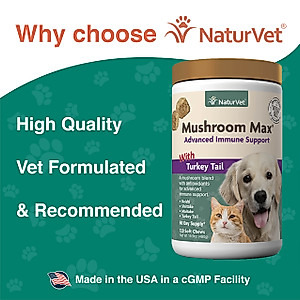 NaturVet Mushroom Max Advanced Immune Support Dog Supplement – Helps Strengthen Immunity, Overall Health for Dogs – Includes Shitake Mushrooms, Reishi, Turkey Tail – 120 Ct.