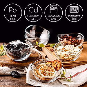 Volarium Small Glass Bowls for Soups, Snacks, Side Dishes, Fruit Salads, Yogurt Parfaits, Trifle, Oatmeal, Cereal with Milk, Yogurt, Desserts, and Nuts, Set of 6 (7 1/4oz)