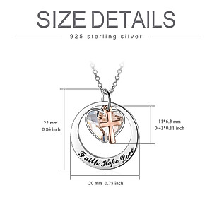 AOBOCO Two-Tone Sterling Silver and Rose Gold-Faith Hope Love Cross Charm Pendant Necklace with Austrian Crystal