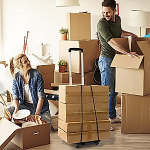 Folding Hand Truck, BOQZ Luggage Cart with Elastic Bungee Rope 4 Wheels Solid Construction Portable Fold Up Dolly Compact Lightweight Utility Cart for Luggage Travel Shopping Moving Office Use