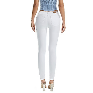 FLYING BANANA Women's White Mid Rise Comfy Stretch Denim Skinny Jeans (White, 10)