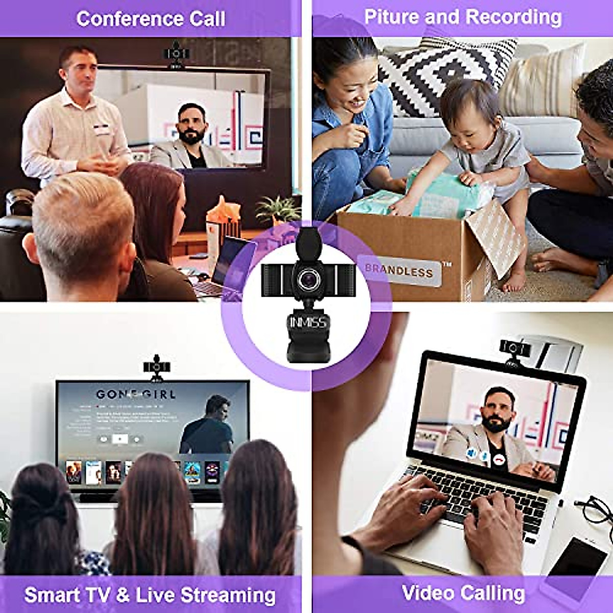 Full HD Webcam 1080P with Microphone Free Tripod Cover Slide - 120° Wide Angle Webcams Streaming USB Web Camera - Pro Computer Camera for Video Calling, Recording, Conferencing, Skype, OBS, PC Laptop