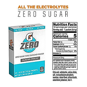 Gatorade G Zero Powder, Glacier Freeze, 0.10 oz Packets (120 Pack)