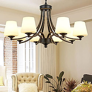 Vintage Black Chandelier Modern Luxury Large Ceiling Lamp 6-Lights Pendant Light Flush Mount Metal Ceiling Light Fixtures for Dining Room Kitchen Entryway-Black Gold 8