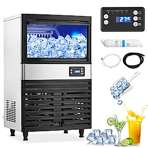 Gravee Commercial Ice Maker Machine, 150lbs/24H Under Counter Ice Maker Machine Stainless Steel with 27lbs Ice Storage Bin, Freestanding Ice Maker for Restaurant, Bar, Home, Office, Cafe