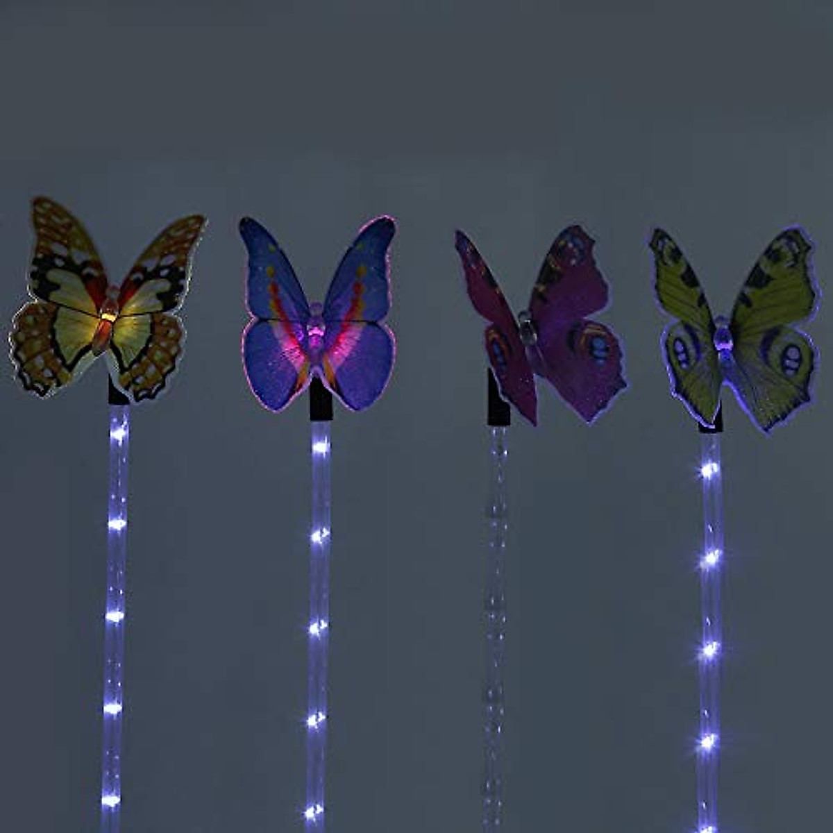 Hosi Solar Lawn Light, Easy to Install Butterflies Shaped Stainless Steel 4Pcs Waterproof Solar Pathway Lights, 30.7X4.1Inch for Gardens Lawns