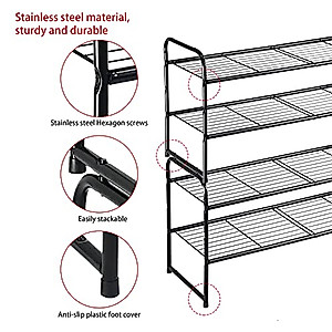 GEORIS Stackable 2-Tier Shoe Rack, Space-Saving Wide 15-Pairs Shoe Shelf Organizer for Closet, Entryway, Hallway, Black