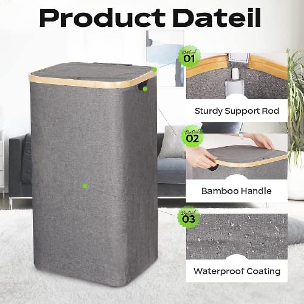 CestMall 100L Laundry Basket with Lid and 2 Removable Liners, Collapsible Large Laundry Hamper Clothes Hamper for Laundry with 2 Handles for Bathroom, Bedroom, College Dorm, Grey