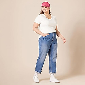 Amazon Essentials Women's Slim-Fit Short-Sleeve V-Neck T-Shirt, Pack of 2, White, Large