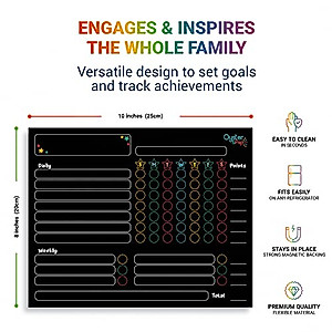 Magnetic Black Chore Chart 3pcs for Multiple Kids & Adults - 4 Fine Tip Chalk Markers - Dry Erase Black Boards - Reward Good Behavior for Toddlers & Responsibility for Teenagers - Organize The Family