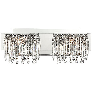 Possini Euro Design Hanging Crystal Modern Wall Light Chrome Silver Metal Hardwired 16 1/2" Wide 2-Light Fixture Mounted Strand and Prisms for Bathroom Vanity Mirror House Home Hallway Room Decor