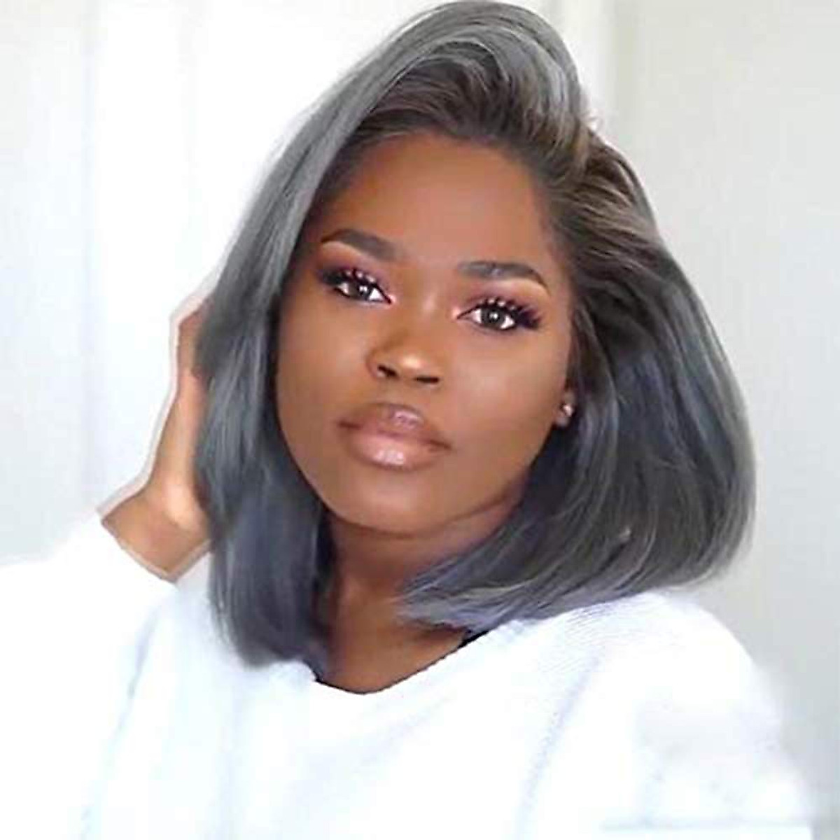 Divine Hair Short Bob Wig For Black Women Grey Bob Hairstyles Synthetic Pixie Cut Hair Wigs Heat Resistant Women's Fashion Wigs Gray bob with side part wig