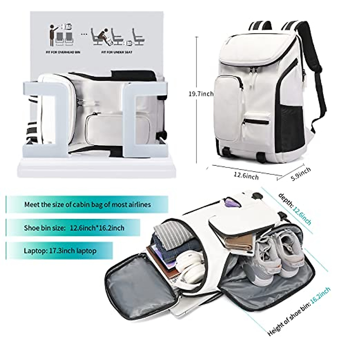 TANGCORLE Travel Laptop Backpack for Men Women Waterproof Business Work Bag Casual Computer daily backpacks (White)