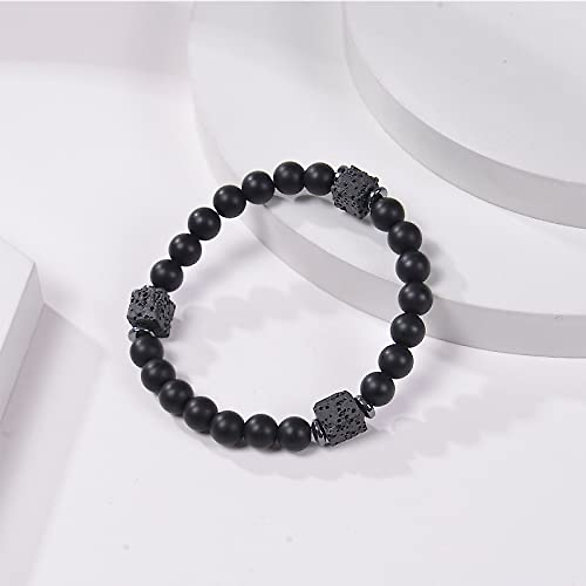 To My Son Bracelet, Mother/Dad and Son Forever Linked Together Mens Natural Beaded Link Bracelet, Handmade Black Agate and Tiger's Eye Stone Bracelets for Son from Mom, Bar Mitzvah Graduation Birthday gifts (lova stone)