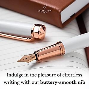 Ellington Pens Luxury Fountain Pen Set- Fountain Pens for Writing - Smooth Medium Nib - Includes Refillable Ink Converter, 3 Ink Cartridges [Black & Blue], Gift Box - Elegant Calligraphy