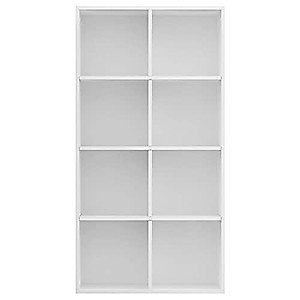 Natulvd Wooden Open Shelf Bookcase - 4 Tier Floorstanding CD/DVD Display Cabinet Rack with 8 Cube Storage, Horizontal and Vertical Adjustable, for Home Office Apartment - White