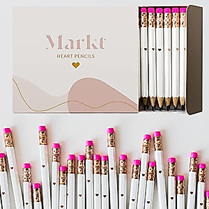 MARKT Mini Heart Pencils for Bridal Shower Games & Wedding Favors, Small White Pencils With Rose Gold Foil for Party Prizes or Gifts for Guests, Pre Sharpened Golf Pencils With Erasers (30 Pack)