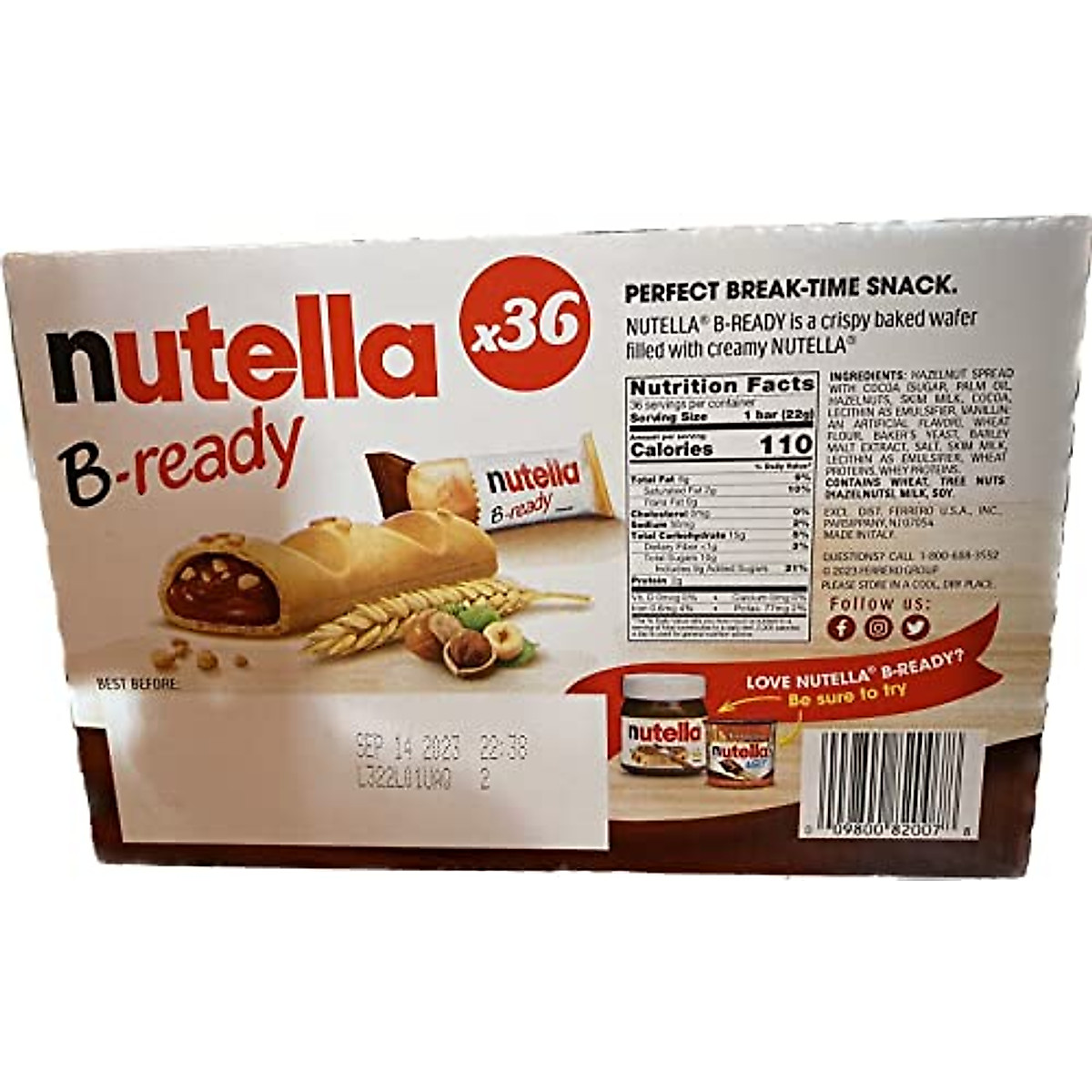 Nutella B-Ready, 36 ct,1.74 lbs