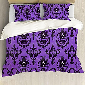 Xhuibop Halloween Haunted Mansion Bed Sheets for Teens Girls Bedroom Decor Comforter Covers Full Size Microfiber Duvet Cover with Zipper Closure Bed Sheets Soft Pillow Case