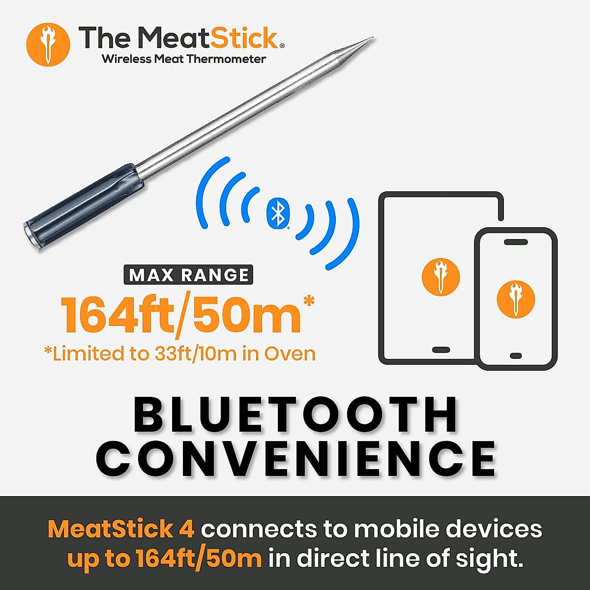 MeatStick 4 (One Probe Set) | Quad Sensors Smart Wireless Meat Thermometer | Digital Food Probe with Bluetooth | for Smoking, Grilling, BBQ, Air Fryer, Deep Frying, Oven, Rotisserie | Limited Range