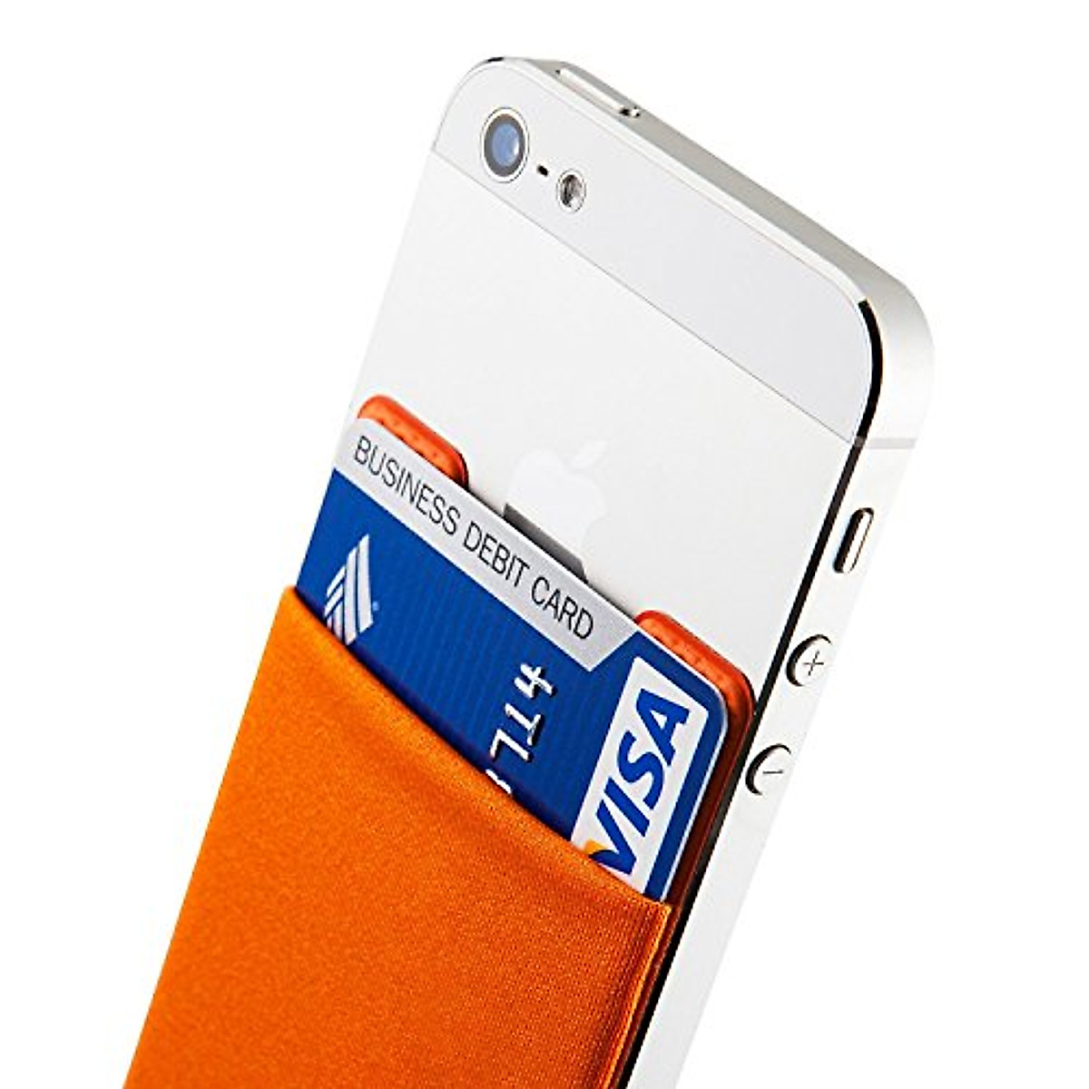 Sinjimoru Basic Cell Phone Wallet Stick on, Card Holder for Back of Phone Working as Adhesive Stretchy iPhone Wallet. Sinji Pouch Basic 2 Orange